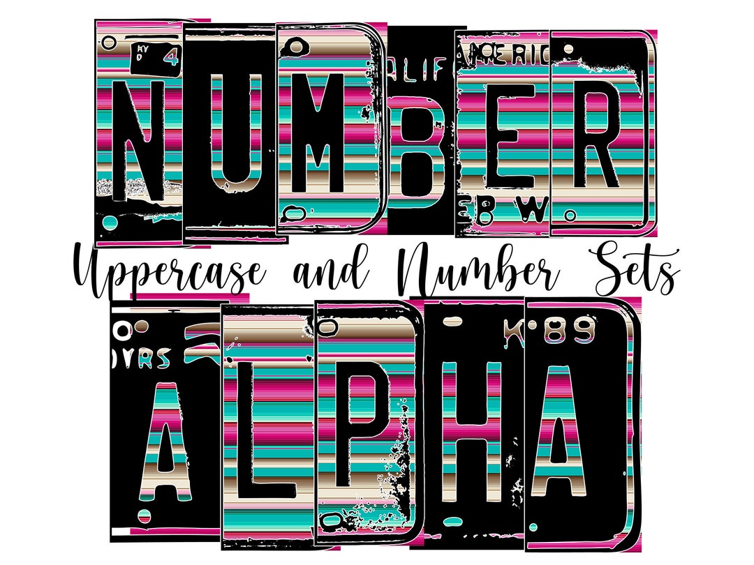 Serape License Plate Font Set: Western PNG Alphabets Bundle - Etsy