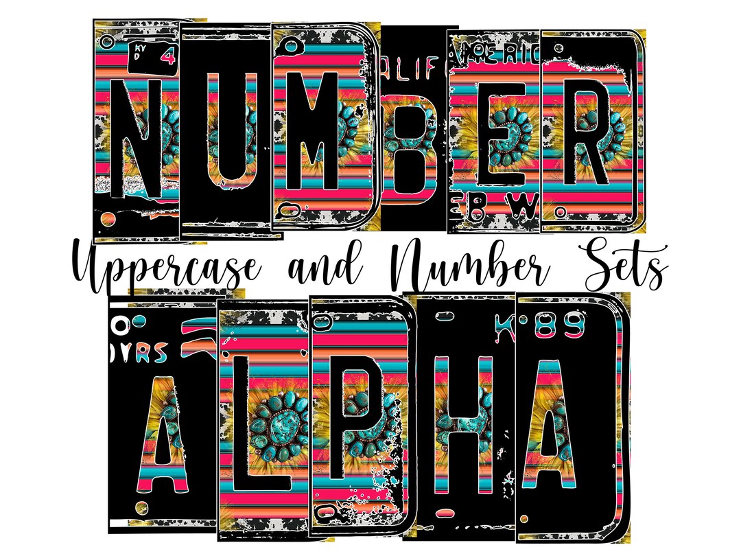 Serape Font Bundle, Sarape Font, Serape Number Plate Alphabets Graphic ...