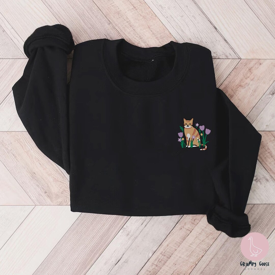 Embroidered Orange Cat Cottagecore Sweatshirt, Ginger Cat Shirt ...