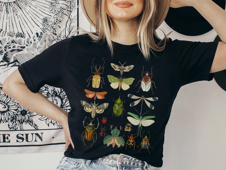 Vintage Insects T-shirt, Entomology Gift Her, Beetle Shirt, Moth Shirt ...