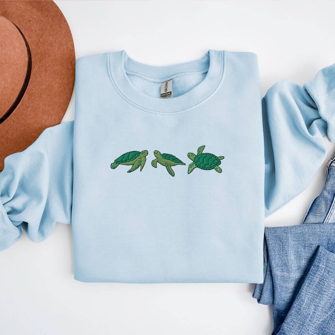Embroidered Turtle Sweatshirt, Sea Turtle Shirt, Beach Sweatshirt ...