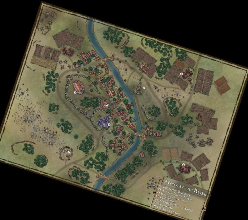 DND River Town Map, Hand Made Fantasy Campaign Town for Fantasy Ttrpg's ...