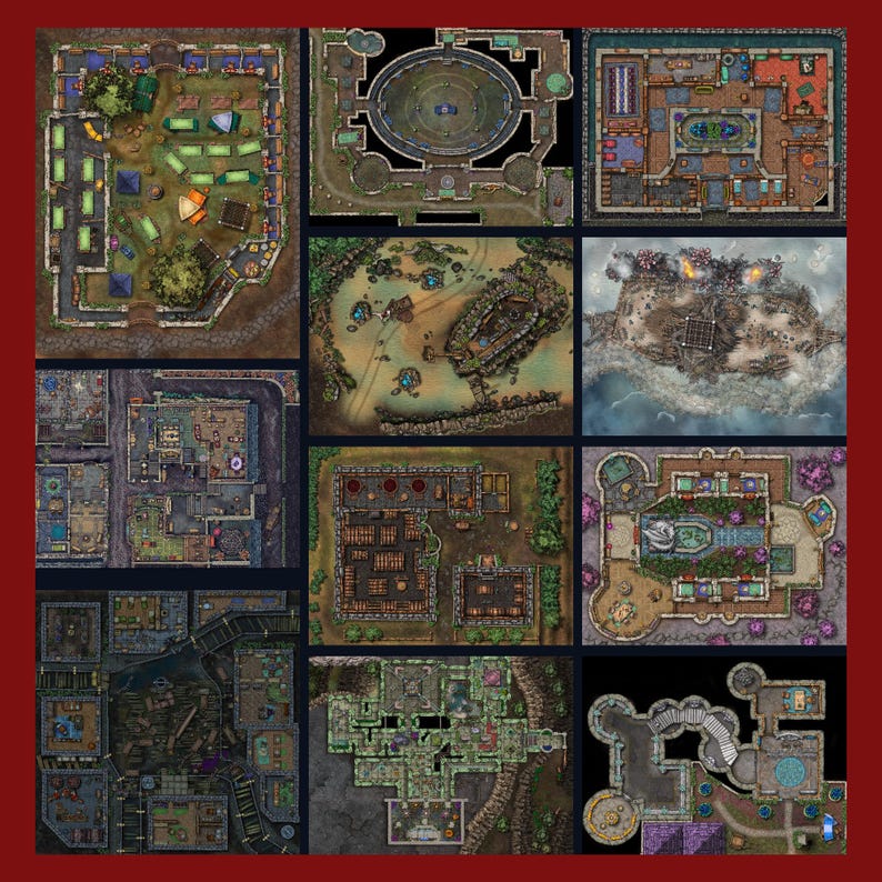 Dnd Map Pack Bundle, Custom Fantasy Maps, Handcrafted, Dungeon Master Resources, Encounter ...