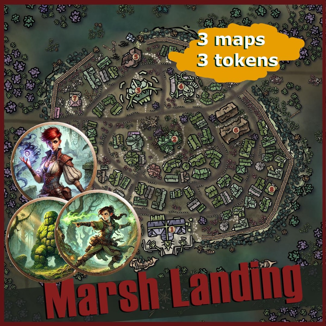 DND Swamp Village, Marsh Hand Made City, Tavern and Battle Map for ...