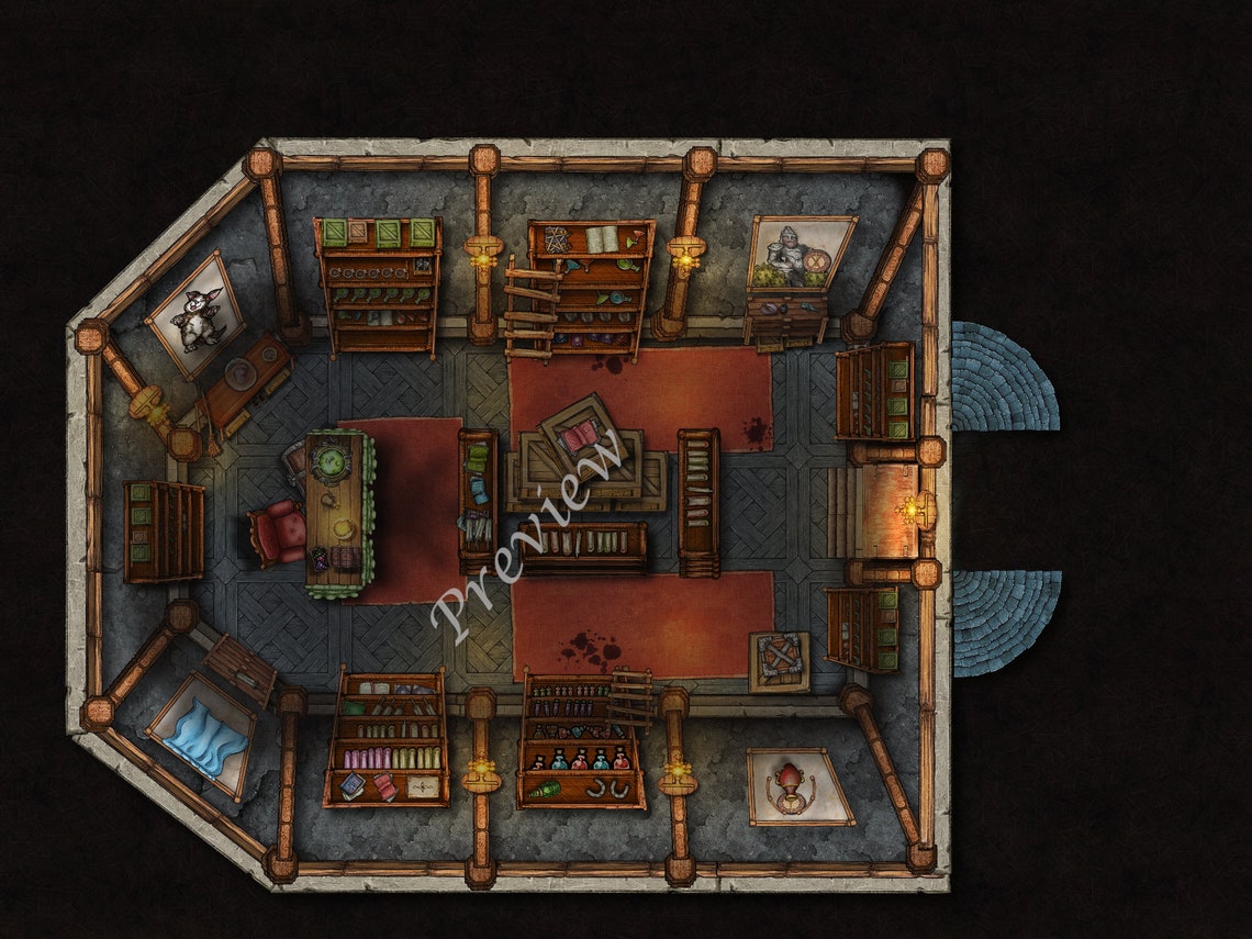 Potion Shop Map, DnD Battle Map, D&D, Battlemap, Dungeons and Dragons ...
