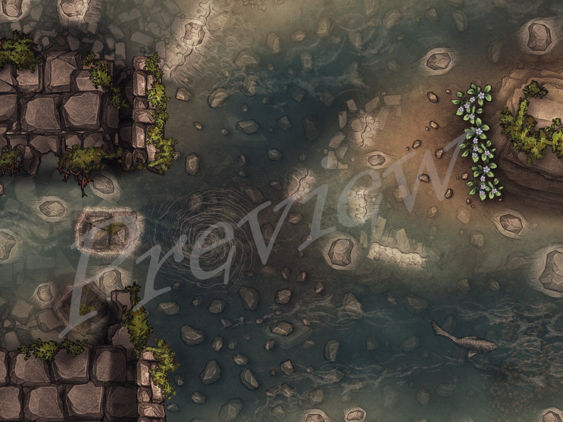 River Battle Map, Dnd Battle Map, Destroyed Bridge, D&D, Battlemap ...