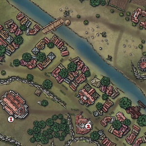 DND River Town Map, Hand Made Fantasy Campaign Town for Fantasy Ttrpg's ...