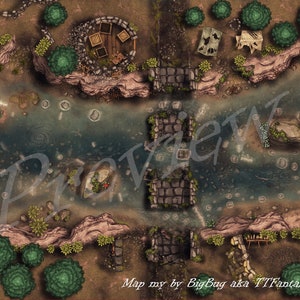 River Battle Map, Dnd Battle Map, Destroyed Bridge, D&D, Battlemap ...