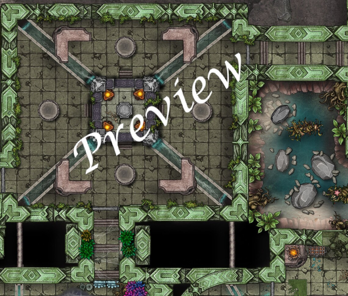 Dnd Temple Battle Map, Combat Encounter, Dark Dungeon, Battlemap ...