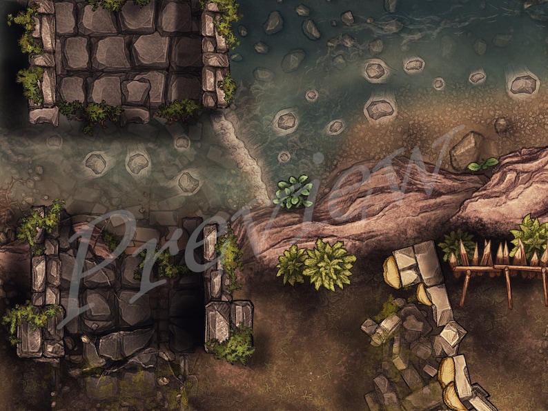 River Battle Map, Dnd Battle Map, Destroyed Bridge, D&D, Battlemap ...