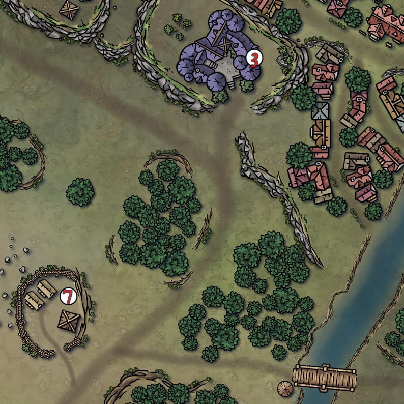 DND River Town Map, Hand Made Fantasy Campaign Town for Fantasy Ttrpg's ...