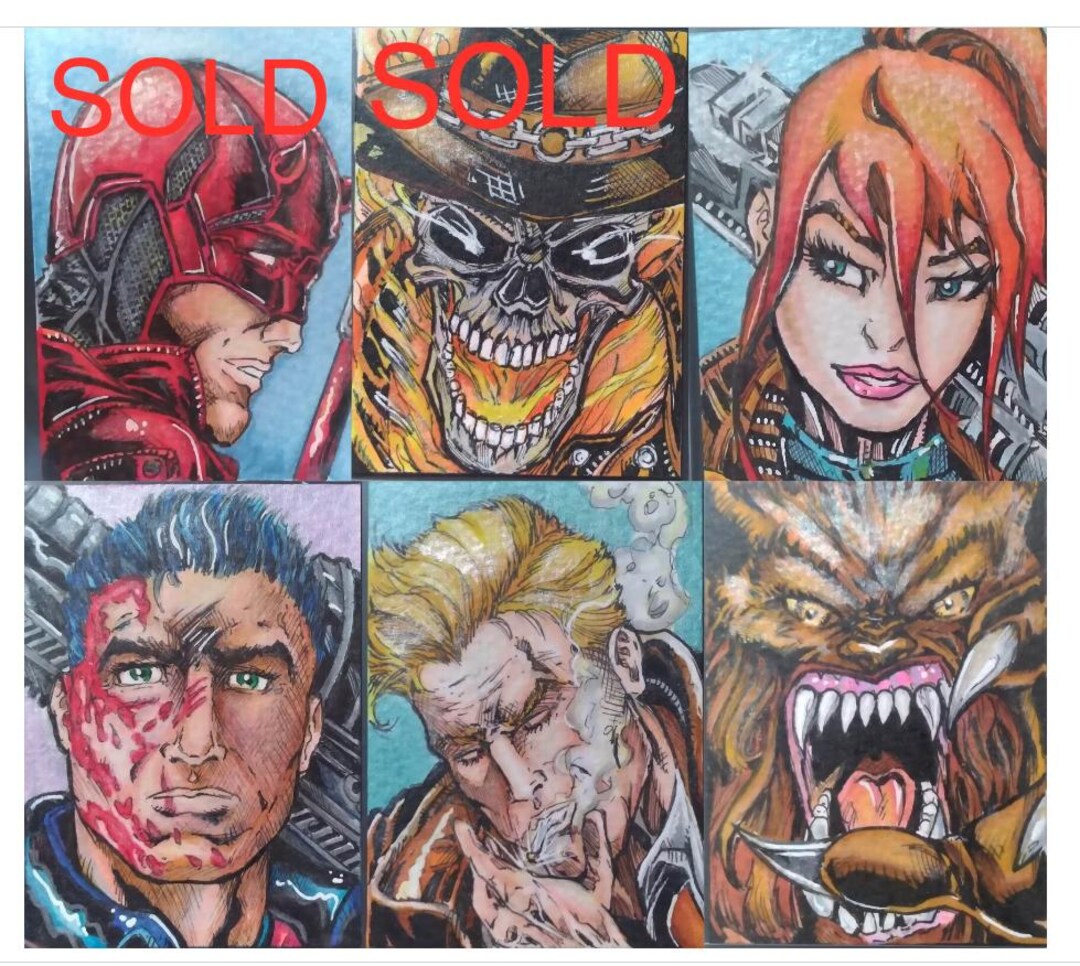 Original Sketch Cards Daredevil/cowboy Ghost Rider/elsa Bloodstone ...