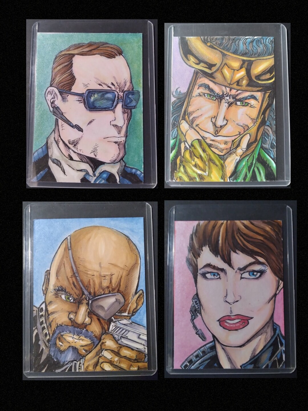 Original MARVEL Hand-drawn Sketch Cards: Loki, Fury, Coulson, Maria - Etsy