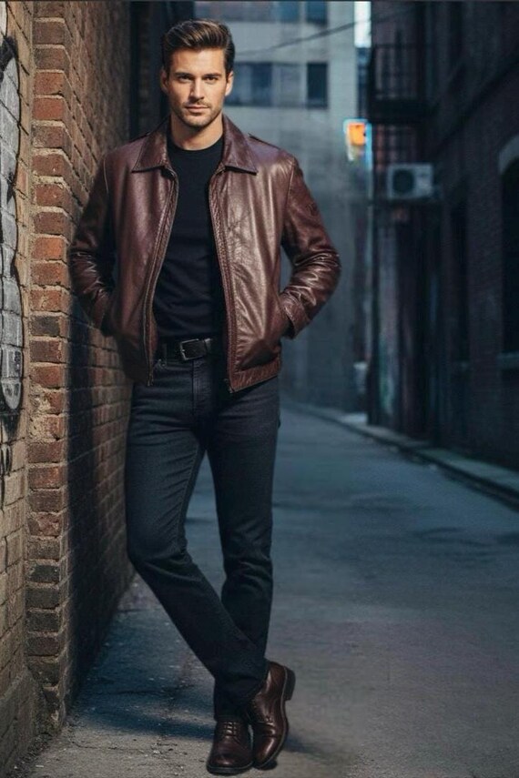 RARE Saxony Vintage 80s Maroon Leather Jacket - Gem