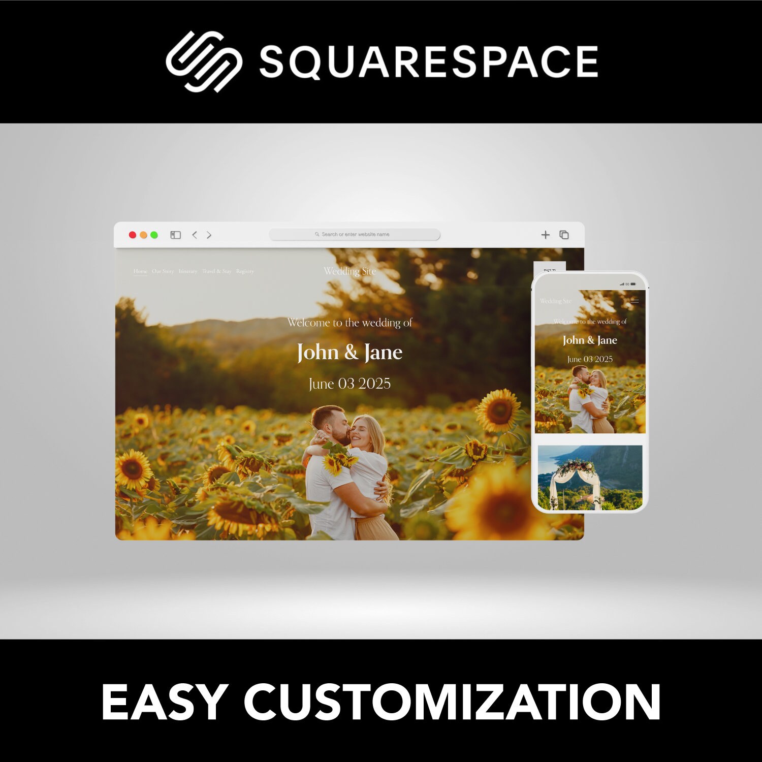 Modern Wedding Website Template Squarespace Theme for Elegant ...