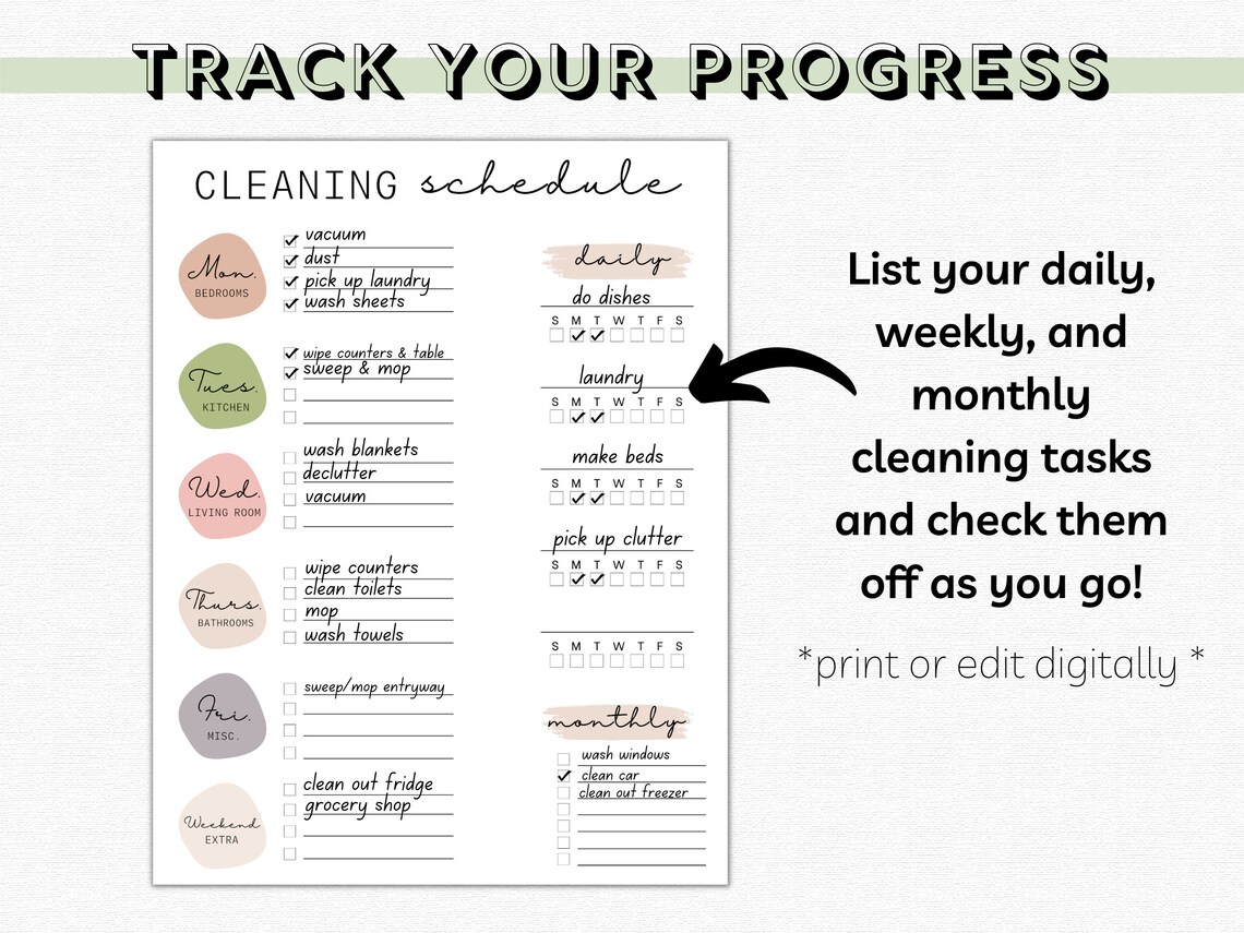 EDITABLE Cleaning Planner Printable Home Cleaning Checklist - Etsy