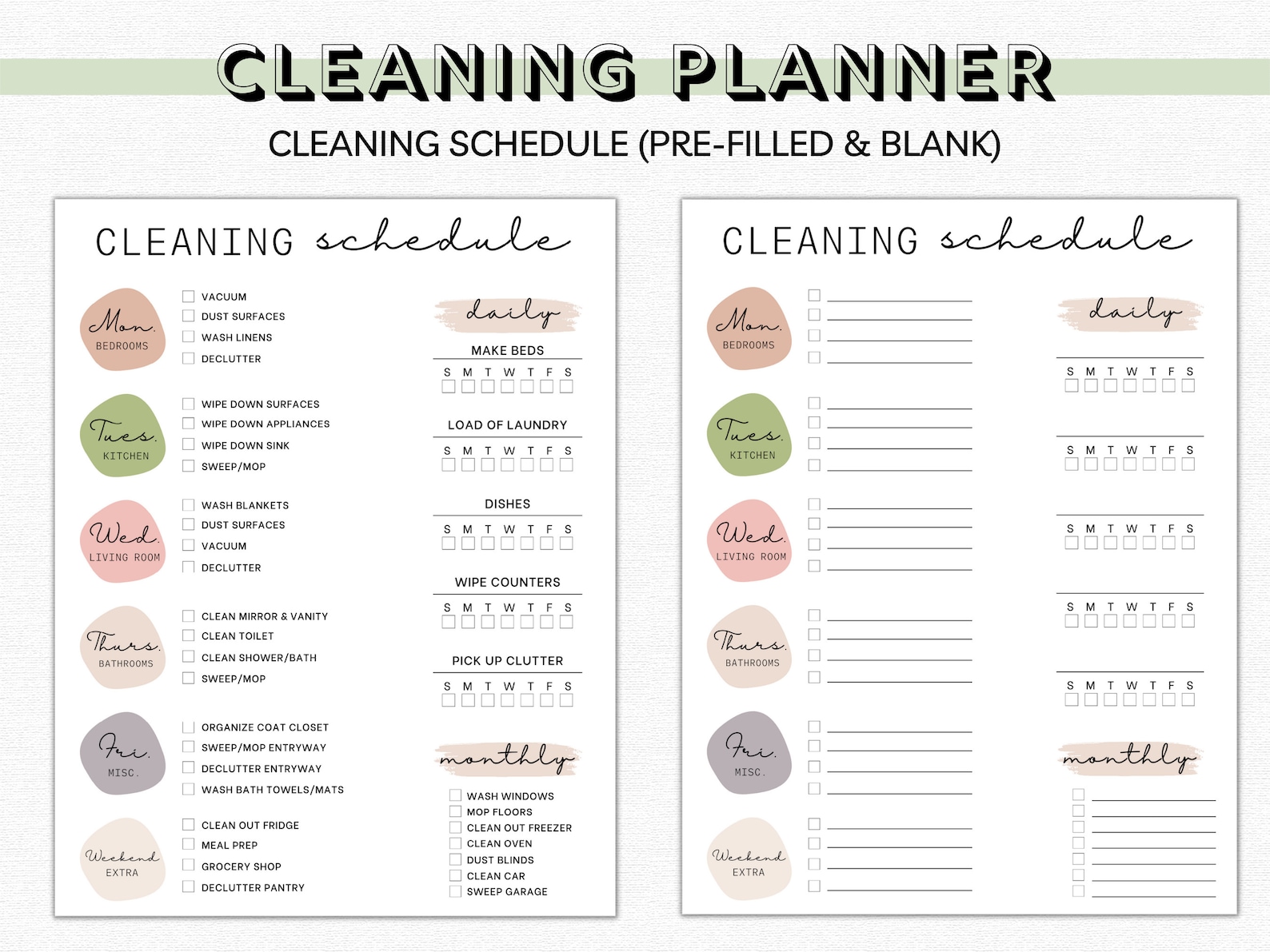 Editable Cleaning Planner Printable Home Cleaning Checklist Etsy