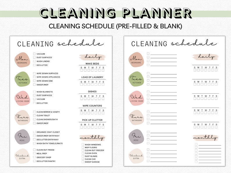 EDITABLE Cleaning Planner Printable Home Cleaning Checklist - Etsy