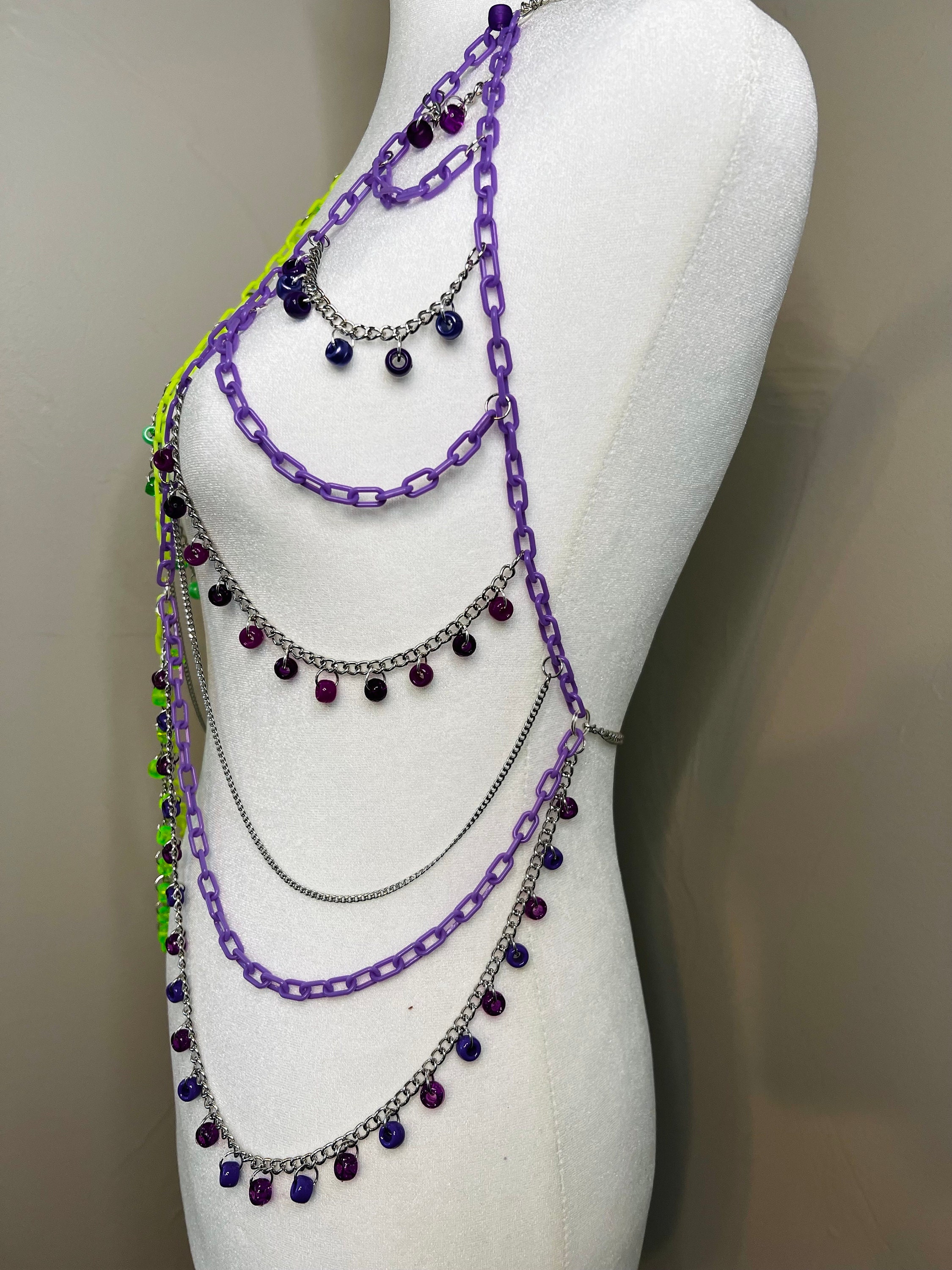BASS HEAD Handmade Festival/rave Harness, Rave Set, Beaded Top, Charm ...