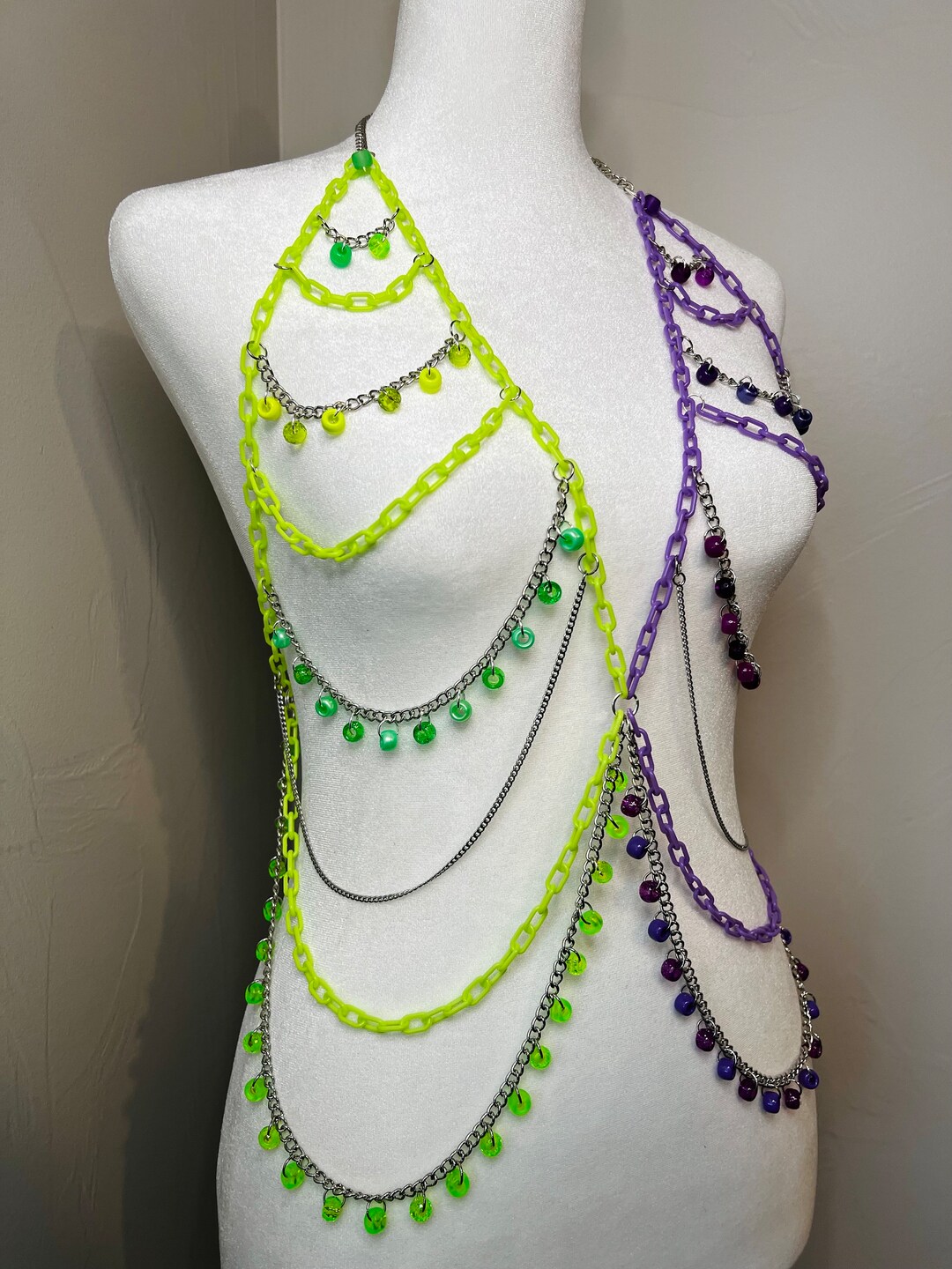BASS HEAD Handmade Festival/rave Harness, Rave Set, Beaded Top, Charm ...
