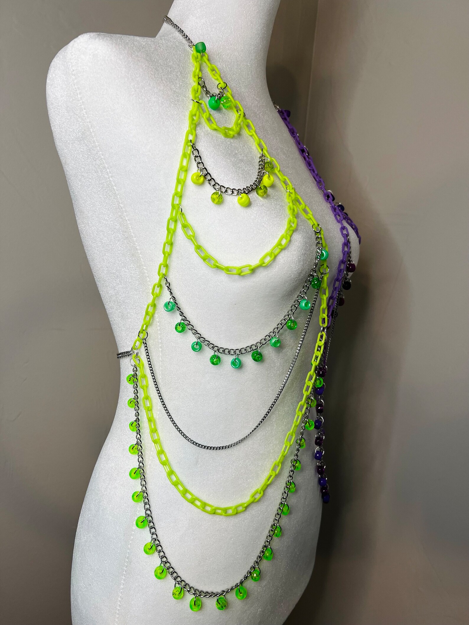 BASS HEAD Handmade Festival/rave Harness, Rave Set, Beaded Top, Charm ...