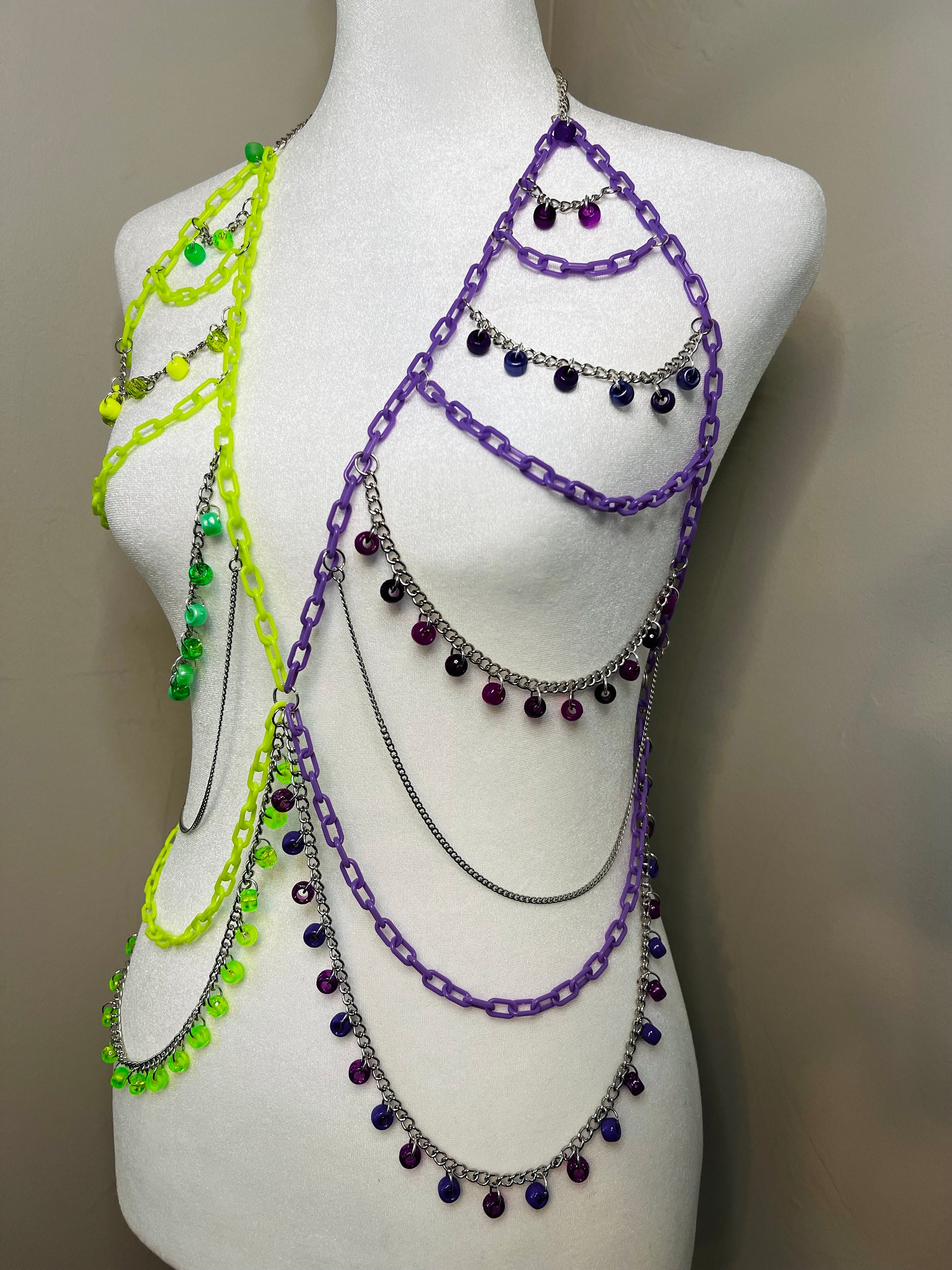 BASS HEAD Handmade Festival/rave Harness, Rave Set, Beaded Top, Charm ...