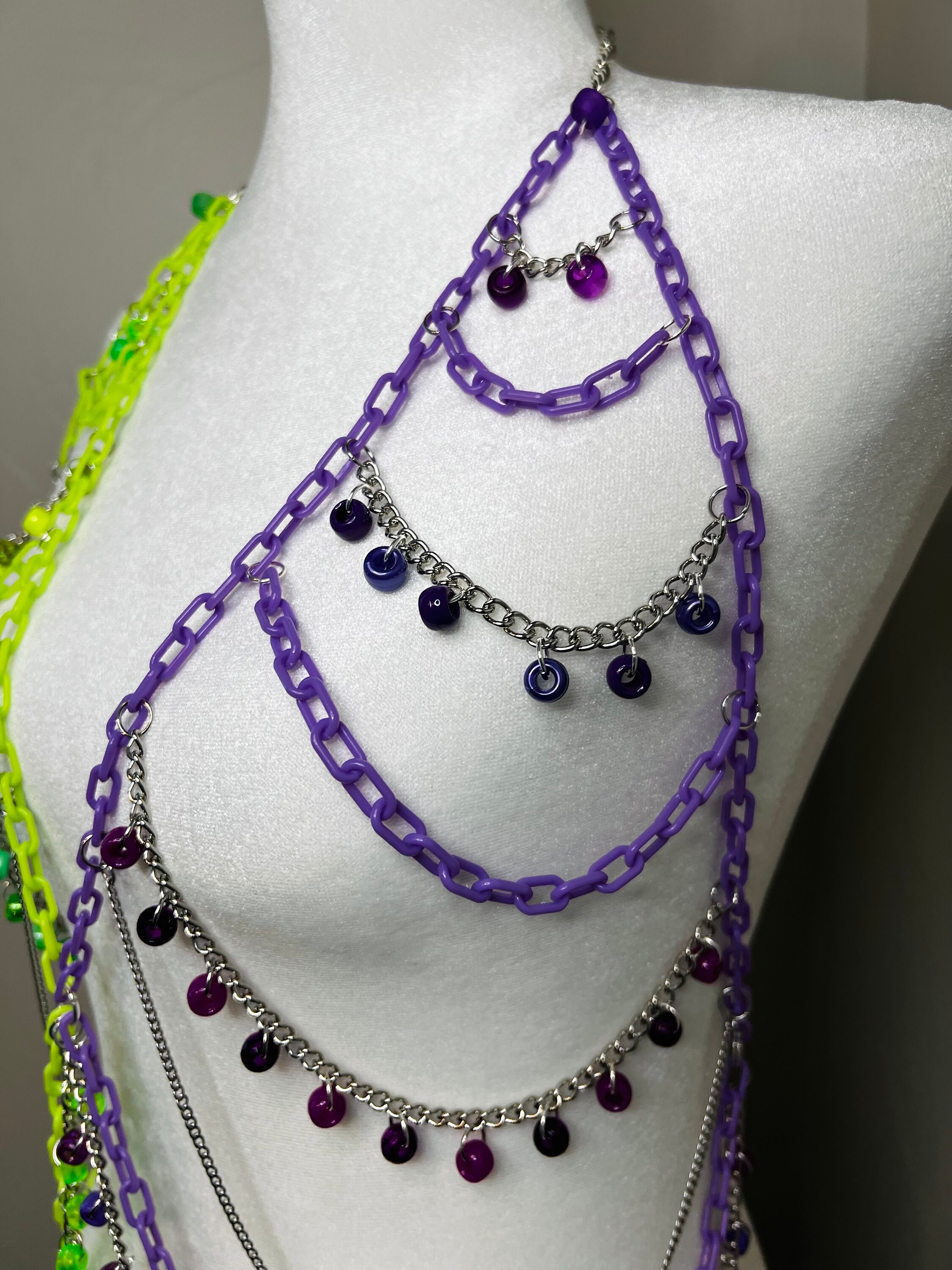 BASS HEAD Handmade Festival/rave Harness, Rave Set, Beaded Top, Charm ...