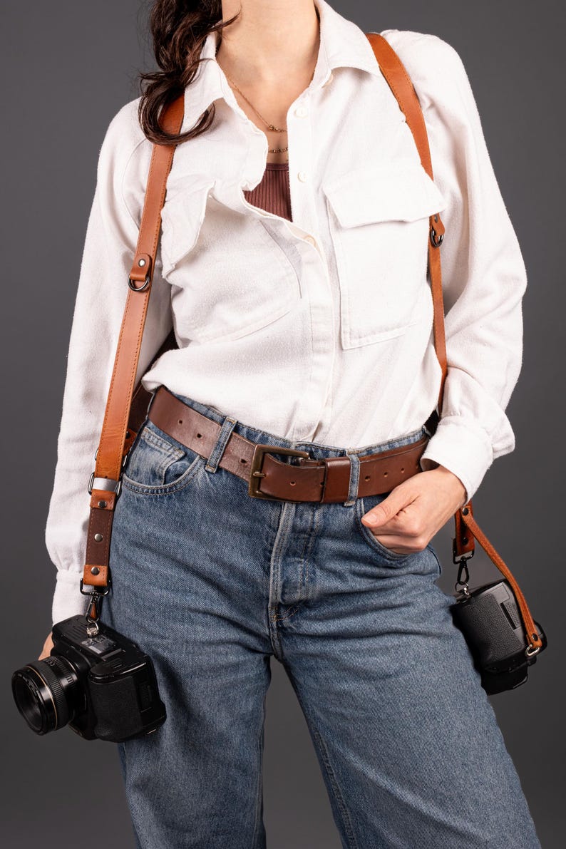 Personalized Leather Dual Camera Harness - Leather Camera Harness ...