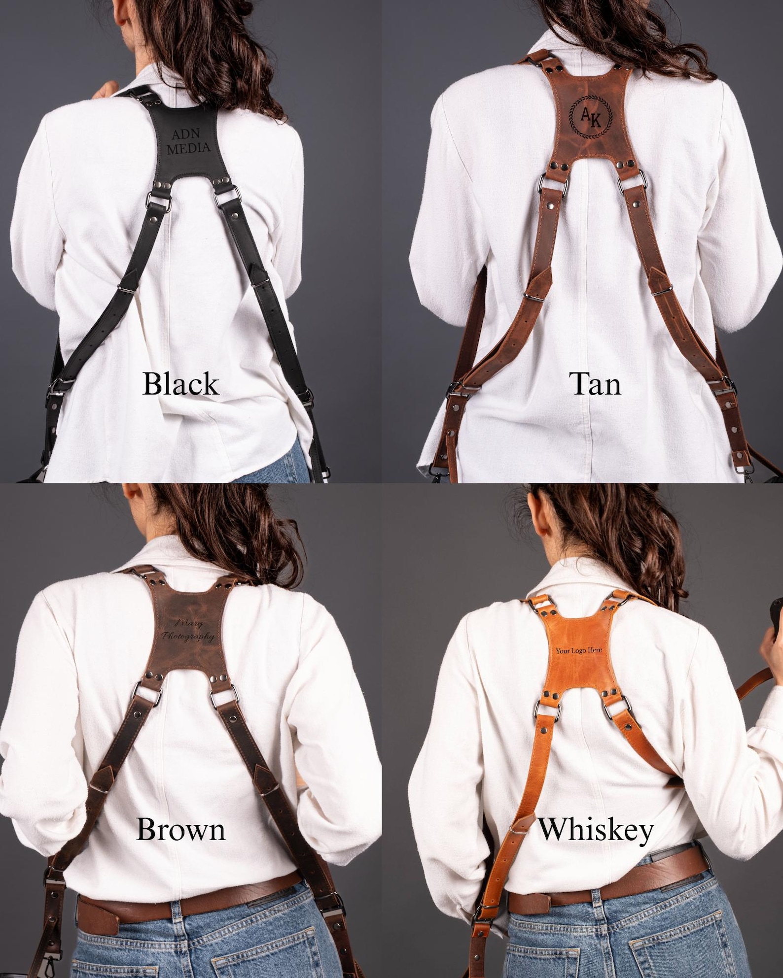 Personalized Leather Dual Camera Harness - Leather Camera Harness ...