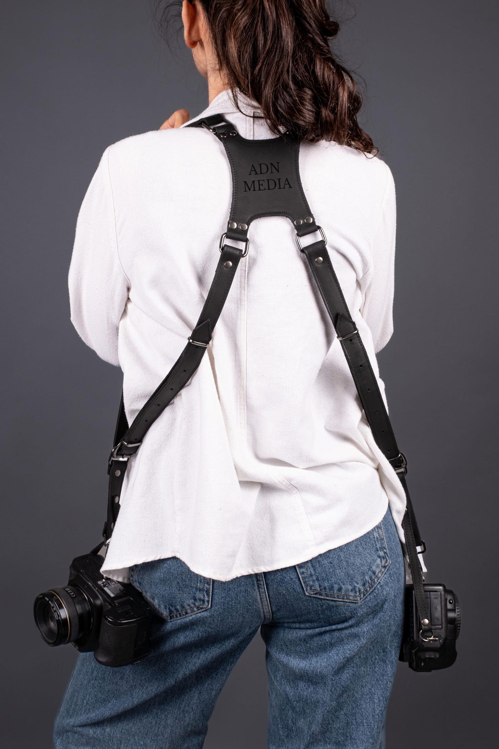 Personalized Leather Dual Camera Harness - Leather Camera Harness ...