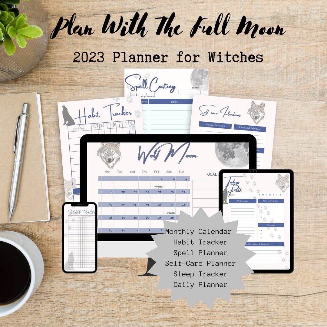Daily Printable Planner 2023 Witches Moon Phase Calendar Digital Lunar ...