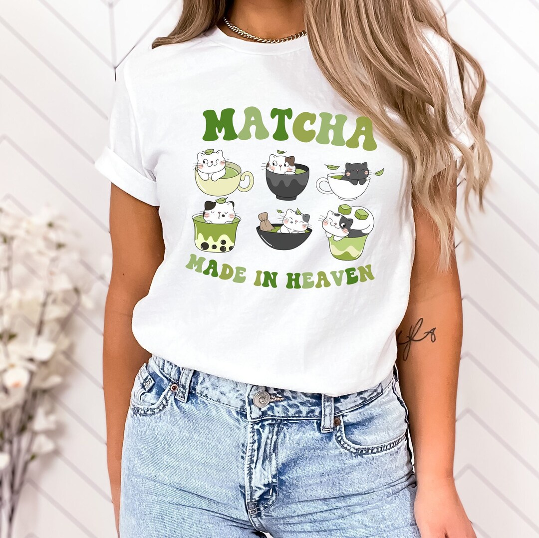 Cute Kawaii Matcha Kitty Shirt, Matcha Made in Heaven Couples Tee, Cats ...