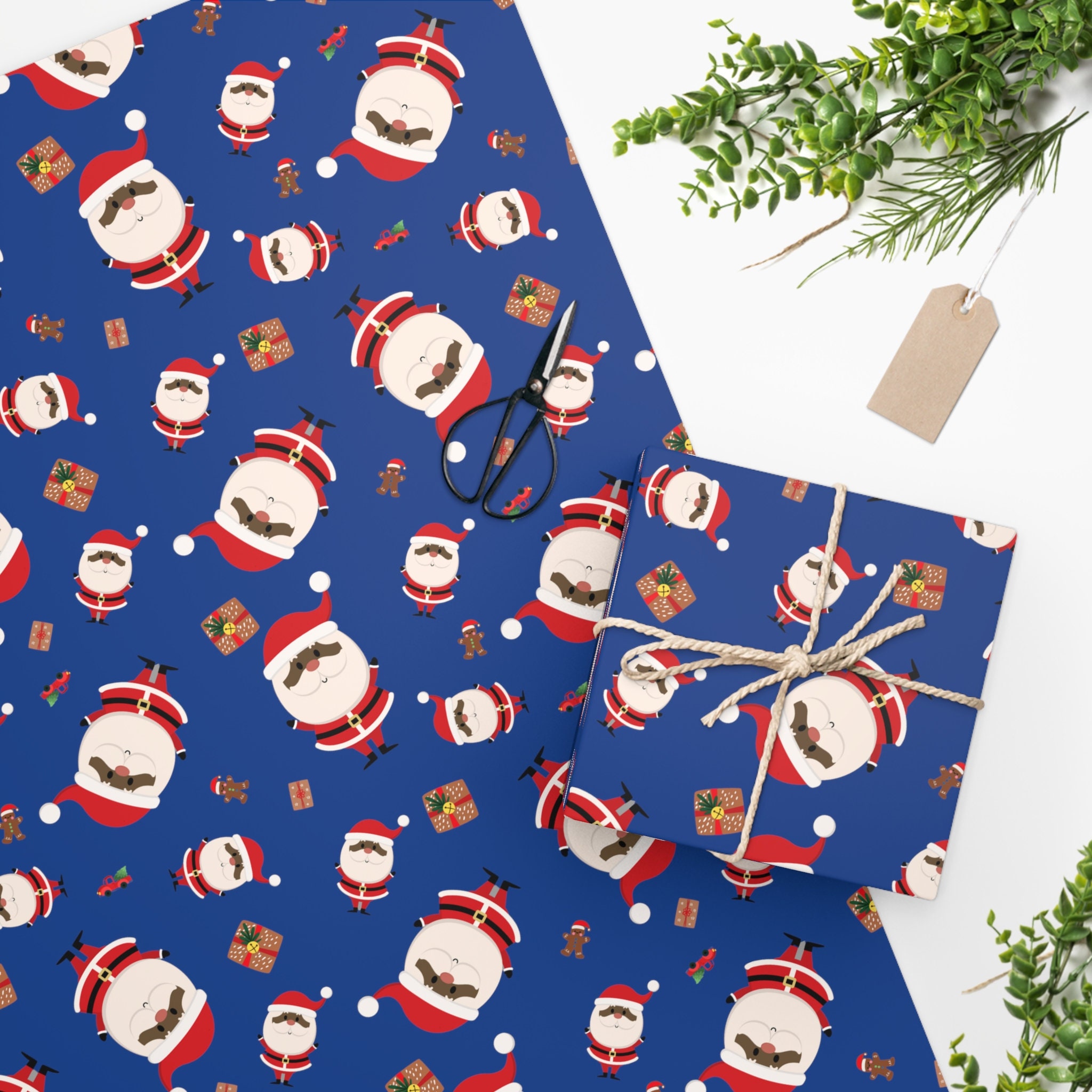 Black Santa Wrapping Paper, Christmas Wrapping Paper, Cute Santa ...