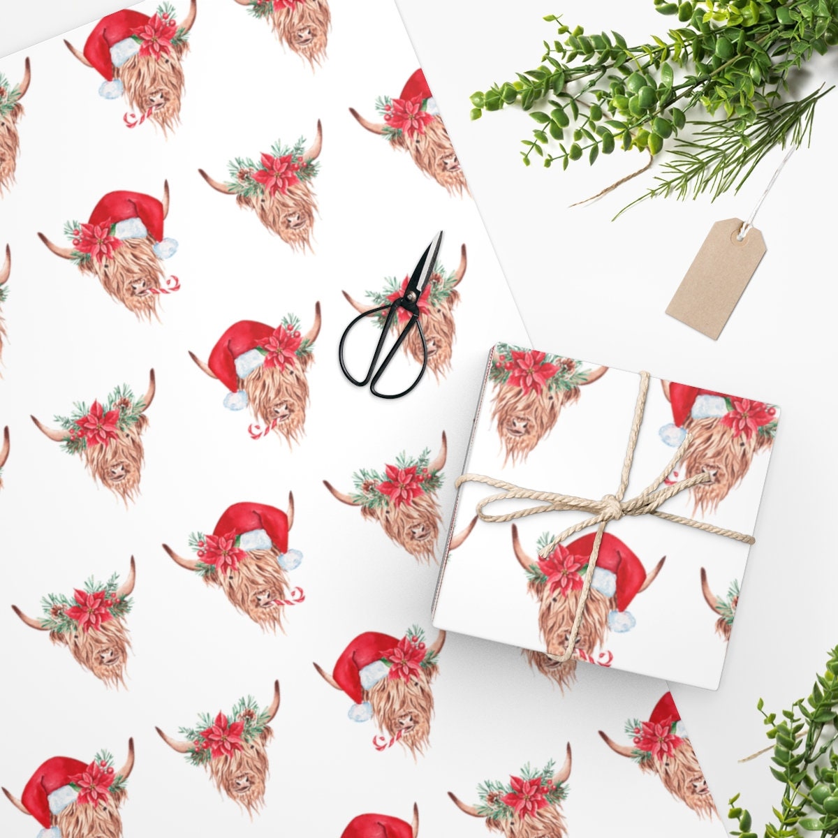 Western Christmas Wrapping Paper, Highland Cow Wrapping Paper ...