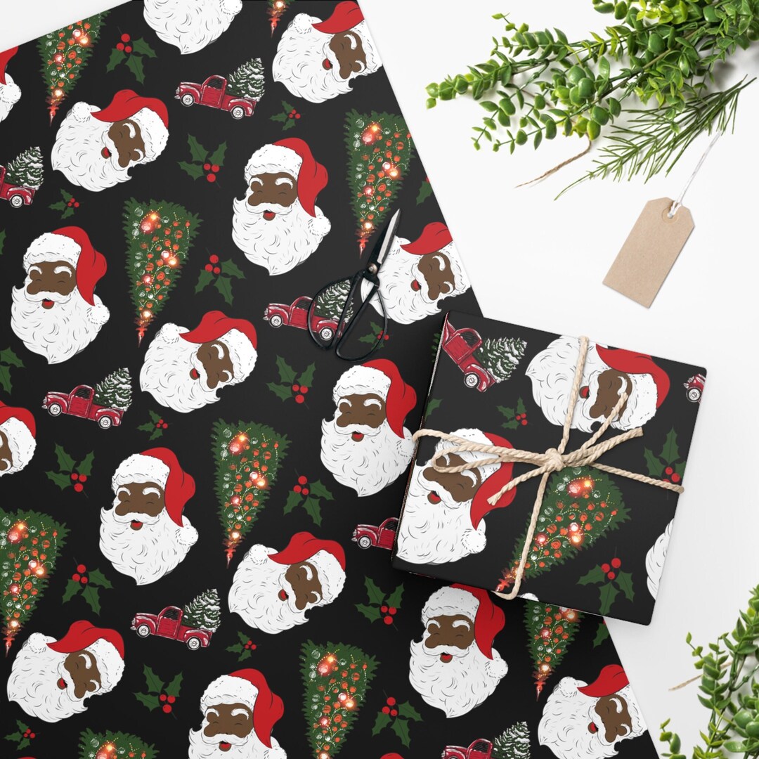 Retro Black Santa Wrapping Paper, Antique Christmas Wrapping Paper ...
