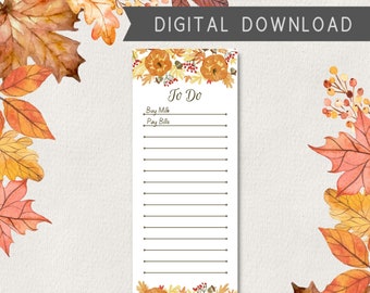 Fall Themed to Do List, Pumpkin and Leaves, Digital Download, Printable ...