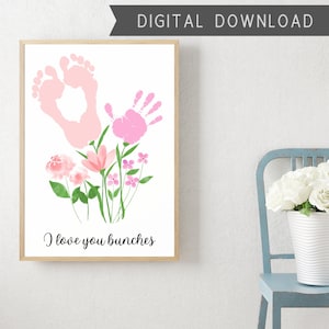 I Love You Bunches Hand Footprint Art | Flower Bouquet Printable Craft ...