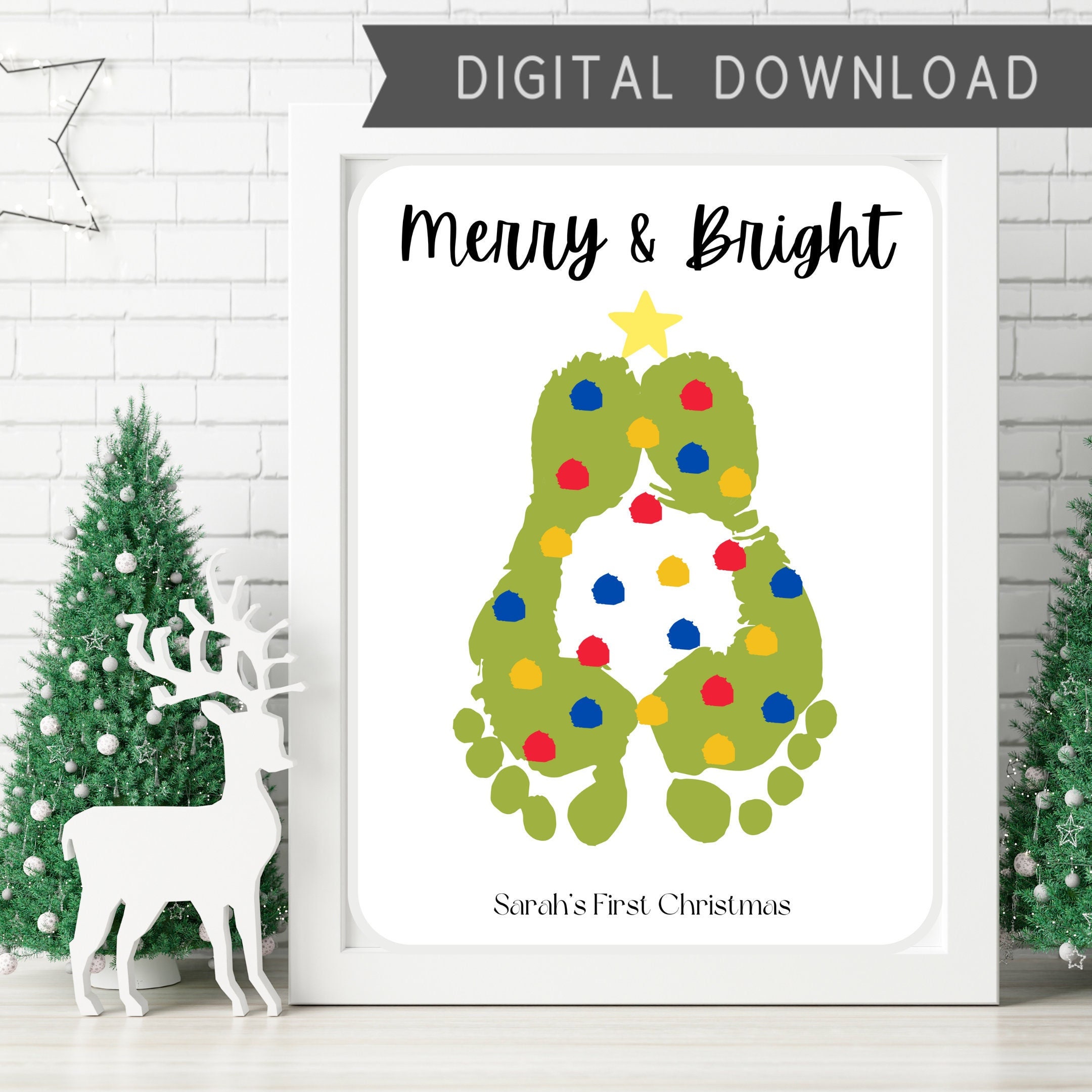 Personalized Christmas Footprint Art, Merry and Bright Craft, DIY ...