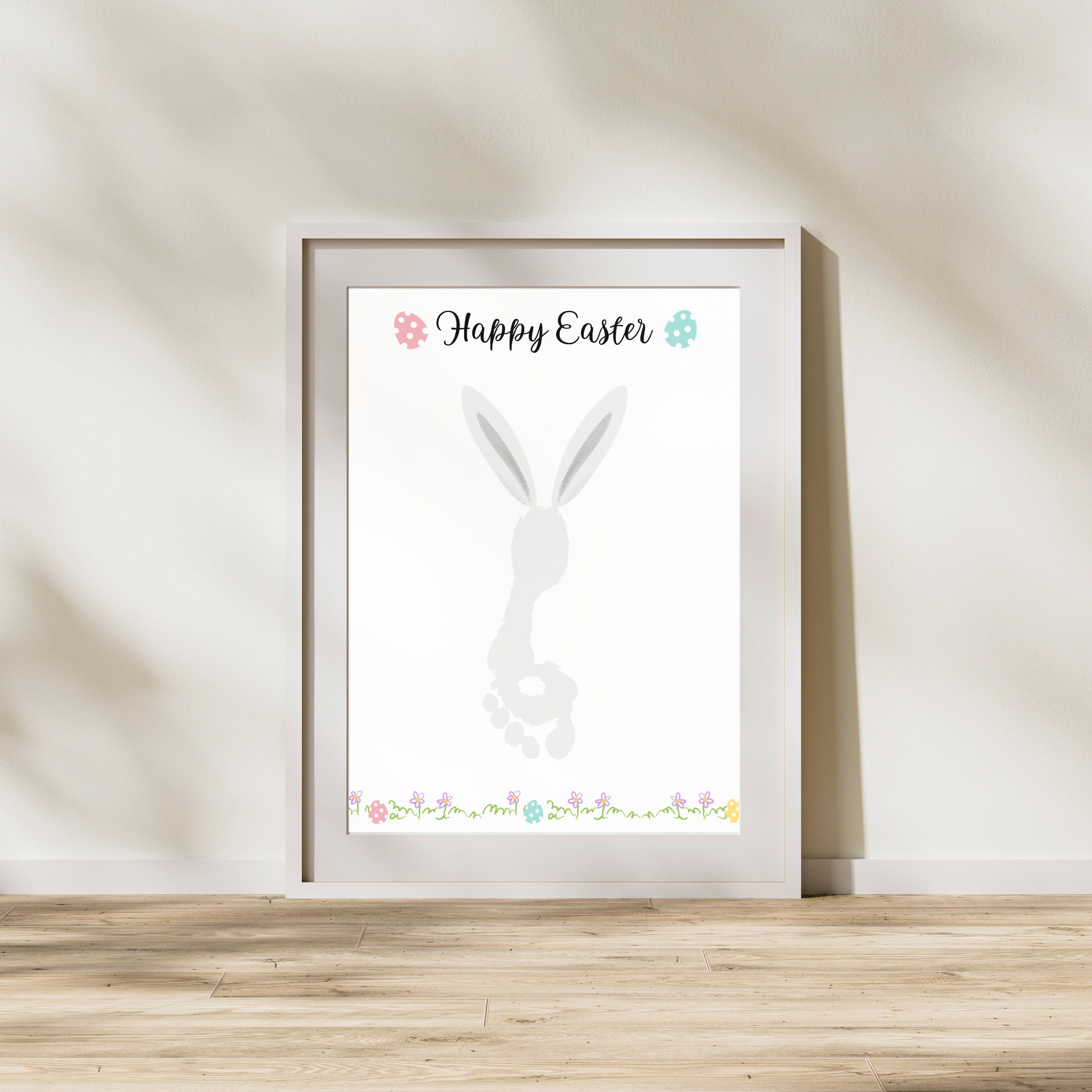 Happy Easter Footprint Art | Easter Bunny Printable Craft Template ...