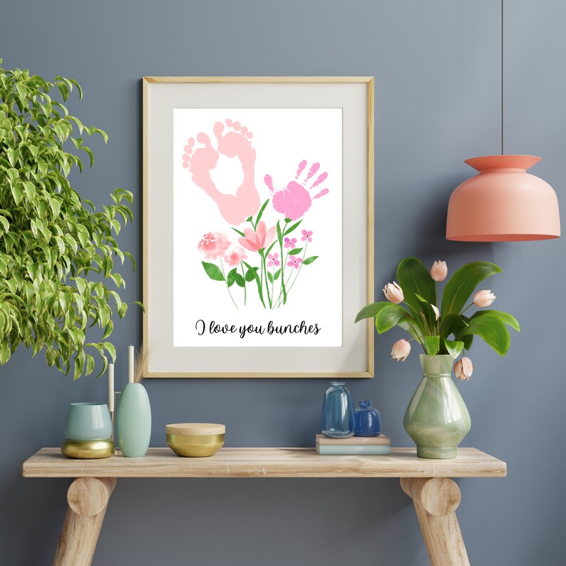 I Love You Bunches Hand Footprint Art | Flower Bouquet Printable Craft ...