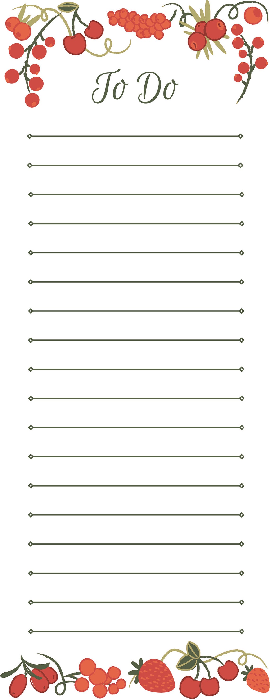 Watercolor Flowered to Do List, Red Flowers and Fruit, Digital Download ...