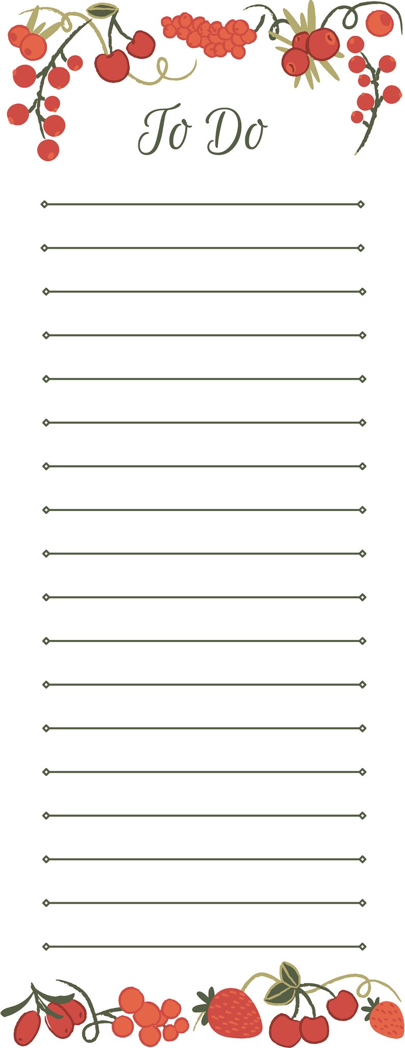 Watercolor Flowered to Do List, Red Flowers and Fruit, Digital Download ...