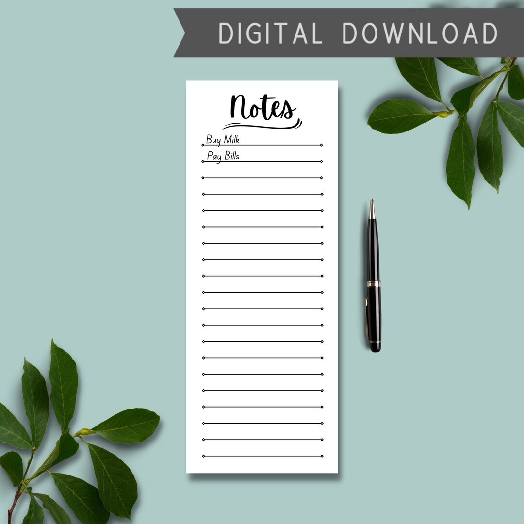 Notes Page Printable | Digital Notepad | Stationary | Simple Tasks List ...