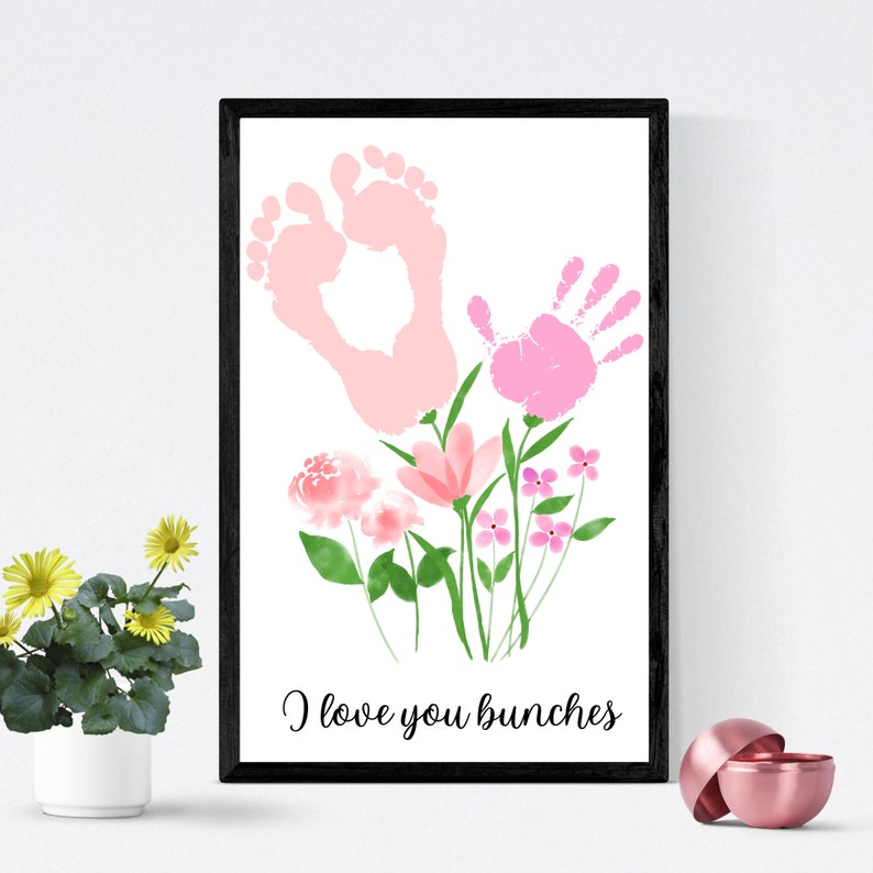I Love You Bunches Hand Footprint Art | Flower Bouquet Printable Craft ...