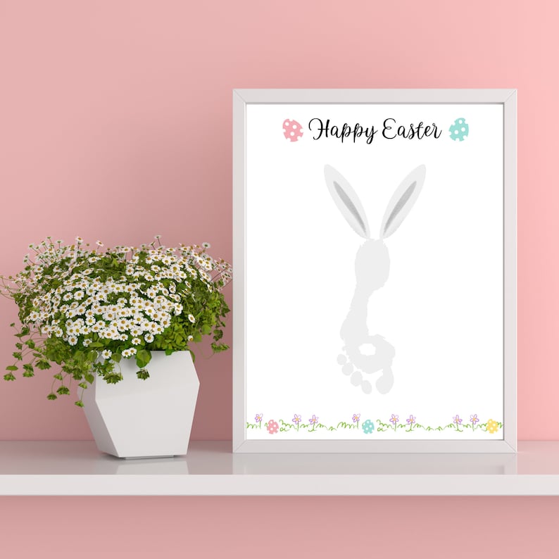Happy Easter Footprint Art | Easter Bunny Printable Craft Template ...