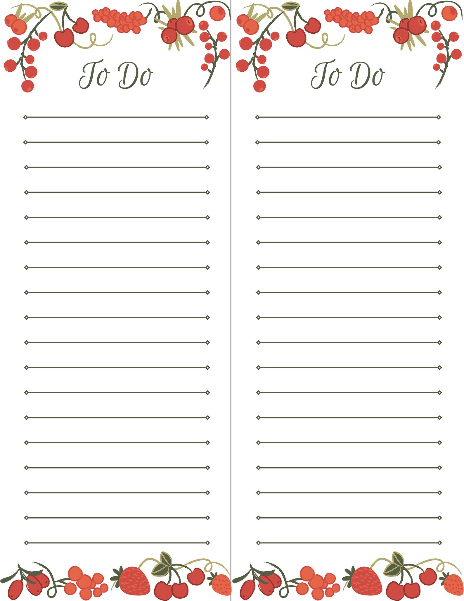 Watercolor Flowered to Do List, Red Flowers and Fruit, Digital Download ...