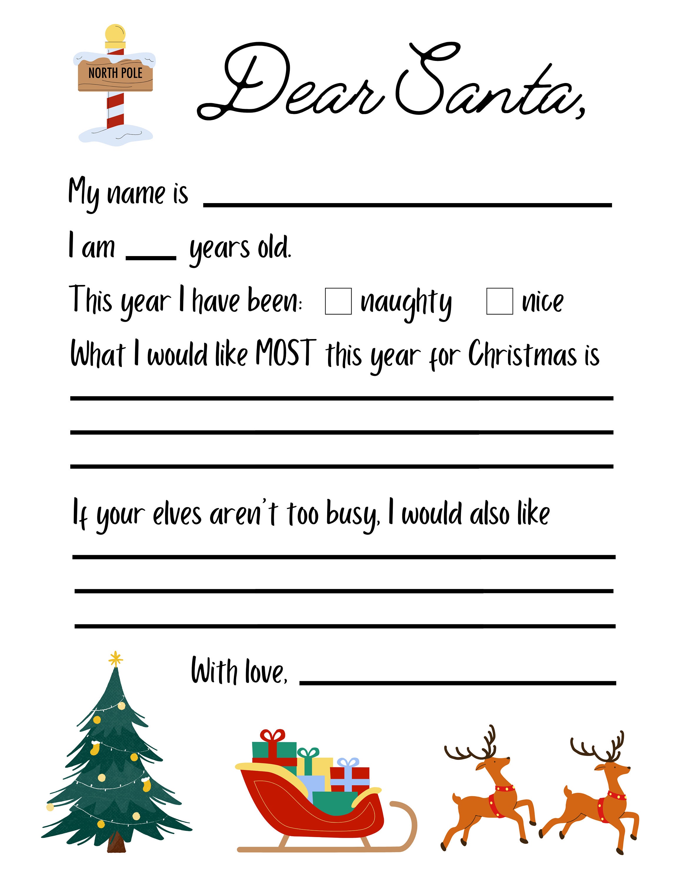 Dear Santa Letter Printable, Personalized Template, Christmas Activity ...