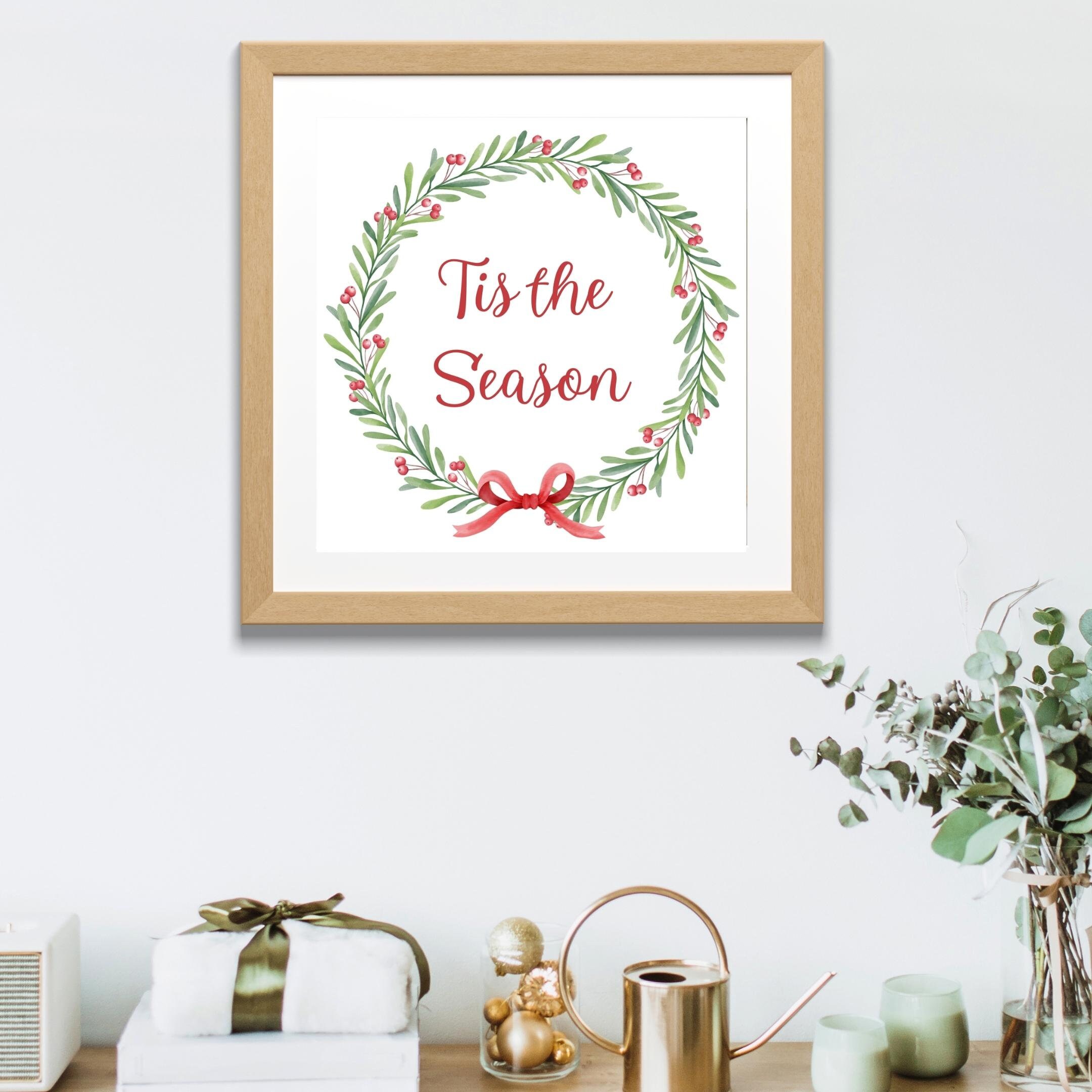 Square Tis the Season Christmas Wreath Wall Art, Holiday Decor ...