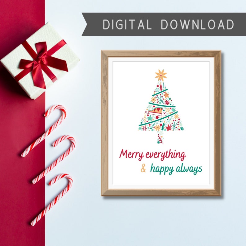 Merry Everything Christmas Tree Wall Art Holiday Decor - Etsy
