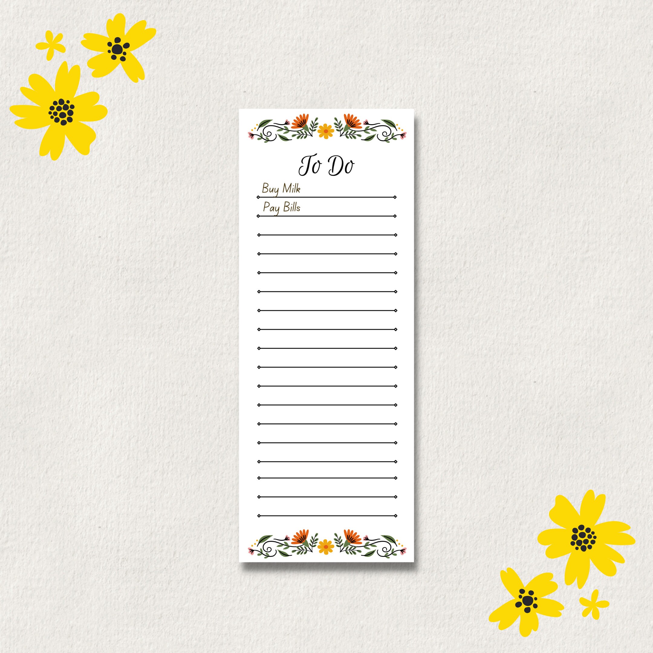 Flowered to Do List | Yellow and Orange | Simple Tasks List Template ...